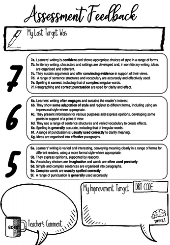 KS3 Writing Assessment Feedback with DIRT Task | Teaching Resources