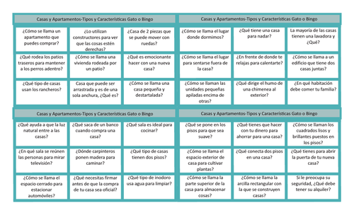 Houses-Apartments Types and Features Spanish Tic-Tac-Toe or Bingo Game ...