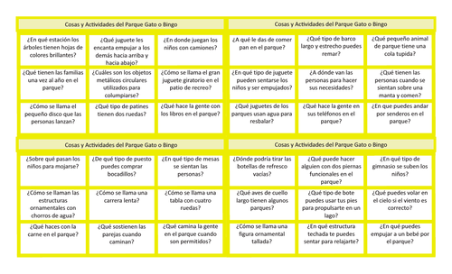 Park Things and Activities Spanish Tic-Tac-Toe or Bingo Game | Teaching ...