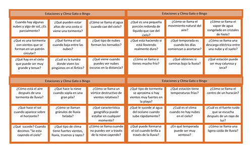 Seasons and Weather Spanish Tic-Tac-Toe or Bingo Game | Teaching Resources