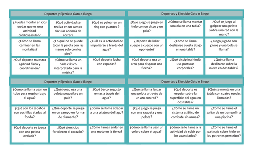 Sports and Exercise Spanish Tic-Tac-Toe or Bingo Game | Teaching Resources