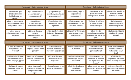 Technology and Gadgets Spanish Tic-Tac-Toe or Bingo Game | Teaching ...