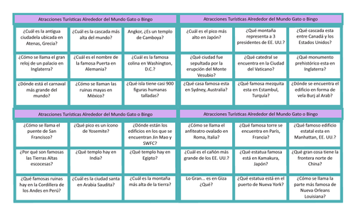 Tourist Attractions Around the World Spanish Tic-Tac-Toe or Bingo Game ...