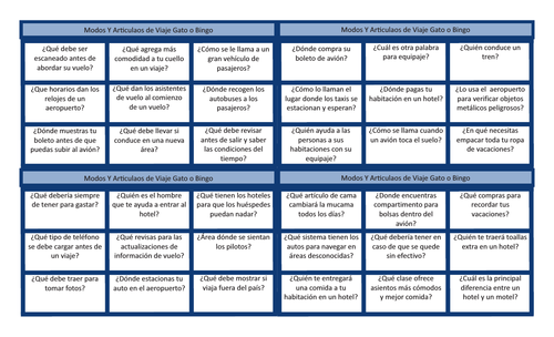 Travel Items and Modes Spanish Tic-Tac-Toe or Bingo Game | Teaching ...