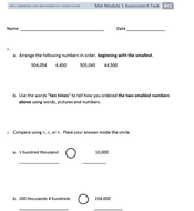Grade 4, Math Module 1 REVIEW & ASSESSMENT w/Ans keys (printables ...