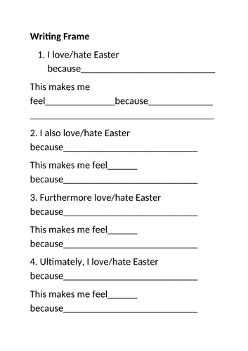 I Love Easter Poem Writing Frame | Teaching Resources