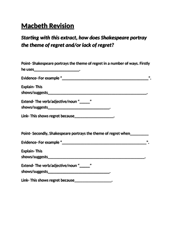 GCSE Macbeth Writing Frame | Teaching Resources