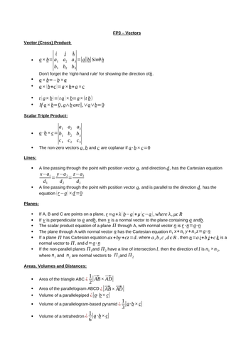 Further Pure Mathematics Vectors - Word version | Teaching Resources Further Pure Mathematics Vectors - Word version | Teaching Resources