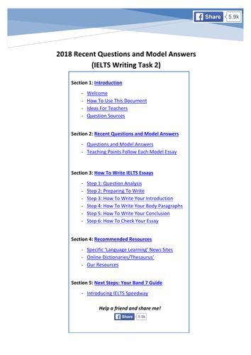 IELTS Writing Task 2 Model Essays To Recent Test Questions | Teaching ...