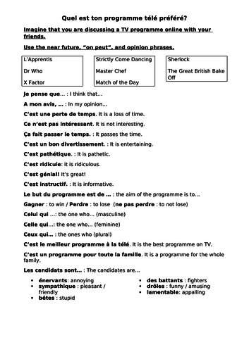 TV programmes in French | Teaching Resources