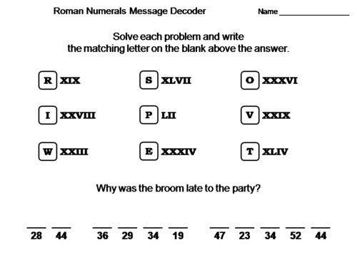 Roman Numerals: Math Message Decoder | Teaching Resources
