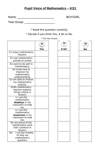 Mathematics Pupil Voice Questionnaires | Teaching Resources