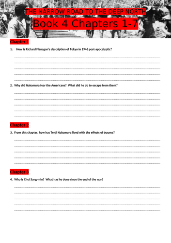 The Narrow Road to the Deep North - Activities for Book 4 Chapters 1-7 ...