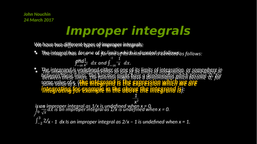 Improper integrals | Teaching Resources