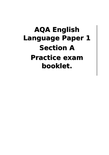 AQA GCSE English Language Paper 1 Section A Practice work booklets ...