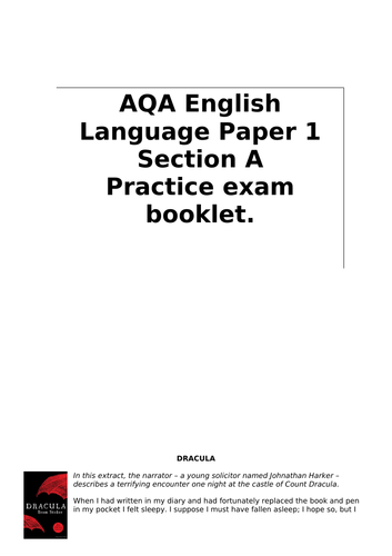 AQA GCSE English Language Paper 1 Section A Practice work booklets ...