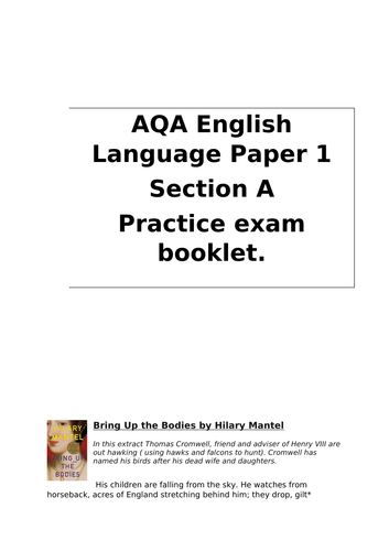 AQA GCSE English Language Paper 1 Section A Practice work booklets ...