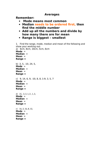Averages - Basics | Teaching Resources