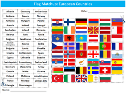European Country Flags Matchup Sheet Starter Activity Keywords Cover ...