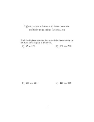 Highest common factor and lowest common multiple using prime ...
