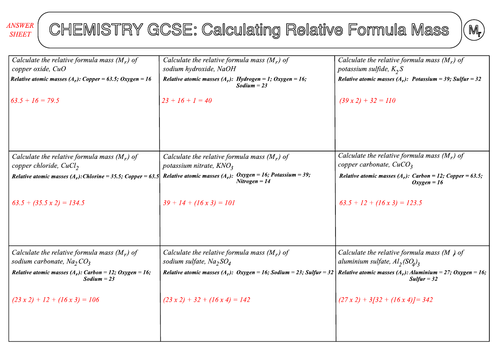 GCSE Chemistry Worksheet: Calculating Relative Formula Mass | Teaching ... GCSE Chemistry Worksheet: Calculating Relative Formula Mass | Teaching ...