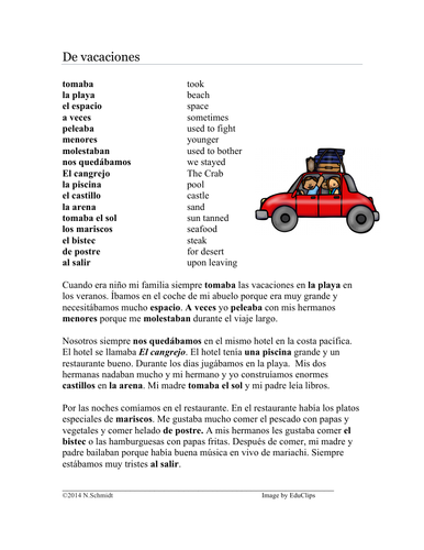 De vacaciones Lectura - On Vacation Spanish Reading - Imperfect ...