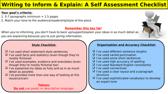 Writing to Inform & Explain : A Self Assessment Checklist | Teaching ...