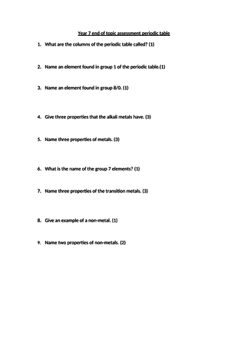 year 7 and 8 end of topic tests | Teaching Resources