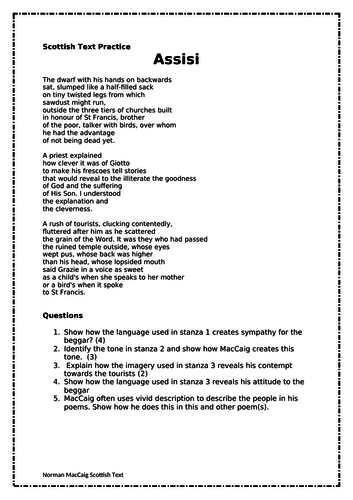 Norman MacCaig Scottish Text - Assisi | Teaching Resources