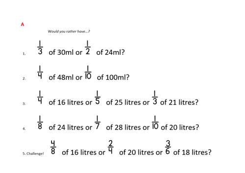 Would you rather...? Comparing fractions of amounts | Teaching Resources