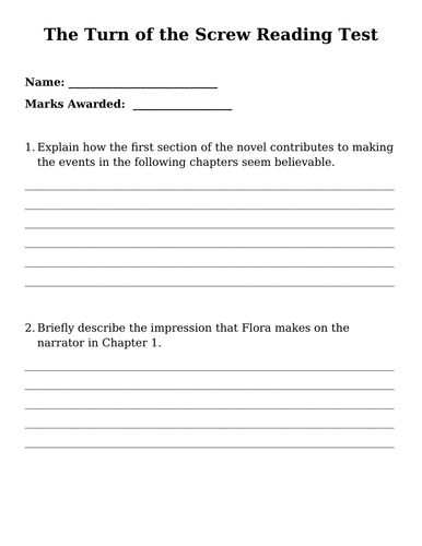The Turn of the Screw Comprehension Test | Teaching Resources