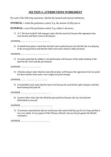 A Level PE Sport Psychology (new spec 2016+) worksheets | Teaching ...
