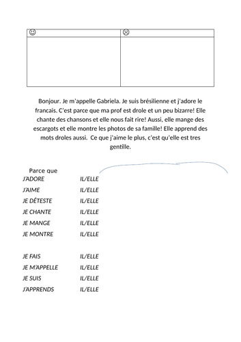 French - Subject opinions, reasons and describing your teacher ...