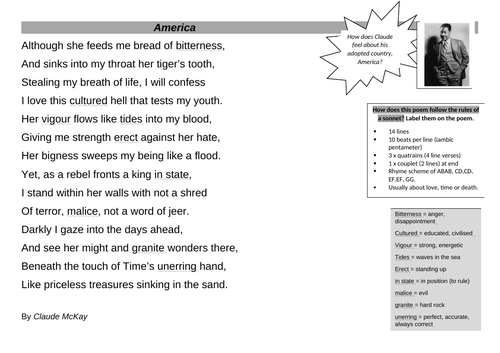 'America' by Claude McKay | Teaching Resources