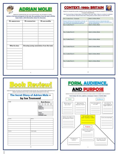 The Secret Diary of Adrian Mole Comprehension Activities Booklet ...