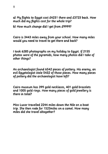 Ancient Egyptian +/- word problems Y4 | Teaching Resources