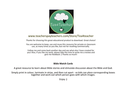 Bible Character Matching Game CHRISTIAN Fun Game Preschool Kindy ...