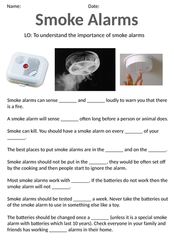 PSHE Smoke alarm worksheet | Teaching Resources
