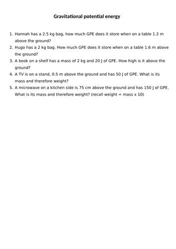 Gravitational Potential Energy - Physics GCSE | Teaching Resources