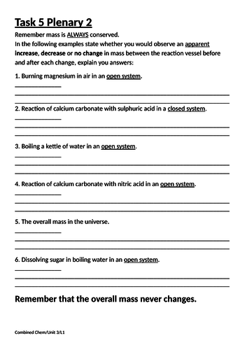 Lesson 1 - Conservation of Mass | Teaching Resources