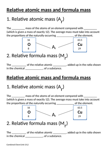 Lesson 2 - Relative Formula Mass | Teaching Resources