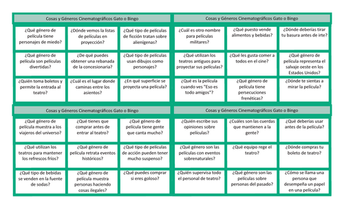 Movie Things and Genres Spanish Tic-Tac-Toe or Bingo Game | Teaching ...