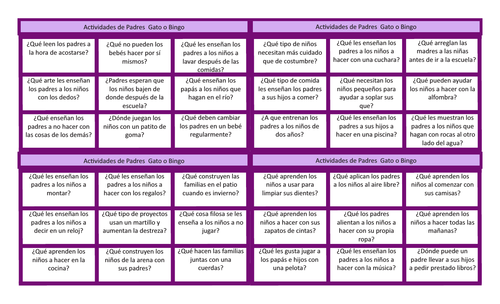 Parenting Activities Spanish Tic-Tac-Toe or Bingo Game | Teaching Resources