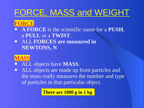 INTRODUCTION to FORCE, MASS and WEIGHT | Teaching Resources