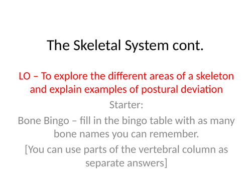 BTEC Sport L3 Unit 1 - Skeletal System | Teaching Resources BTEC Sport L3 Unit 1 - Skeletal System | Teaching Resources