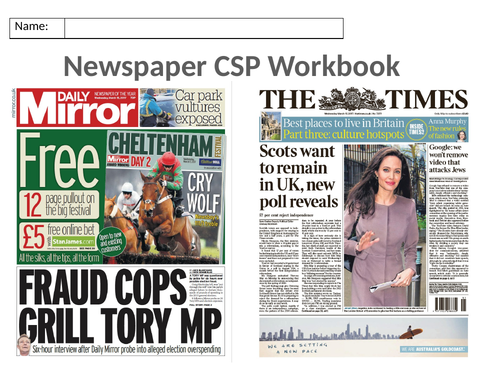 Newspaper scheme of work and student booklet - Media Studies Both CSP's ...