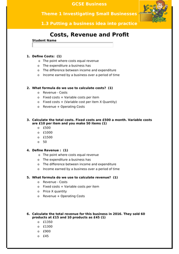 Edexcel GCSE Business 9-1 Theme 1 Topic 3 quizzes | Teaching Resources