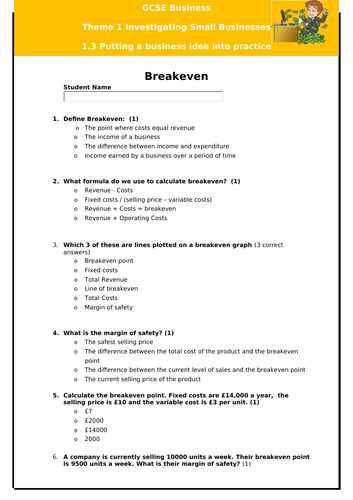 Edexcel GCSE Business 9-1 Theme 1 Topic 3 quizzes | Teaching Resources
