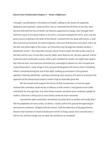 FRANKENSTEIN Chapter 4 (Victor's Nightmare) | Teaching Resources