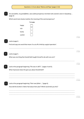 Roald Dahl Boy comprehension KS2 | Teaching Resources